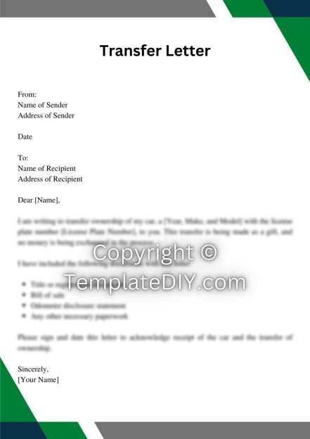 Letter of Car Ownership Transfer Sample with Examples