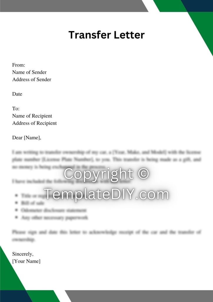 Letter of Car Ownership Transfer Sample with Examples