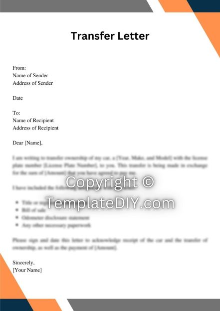 Letter of Car Ownership Transfer Sample with Examples