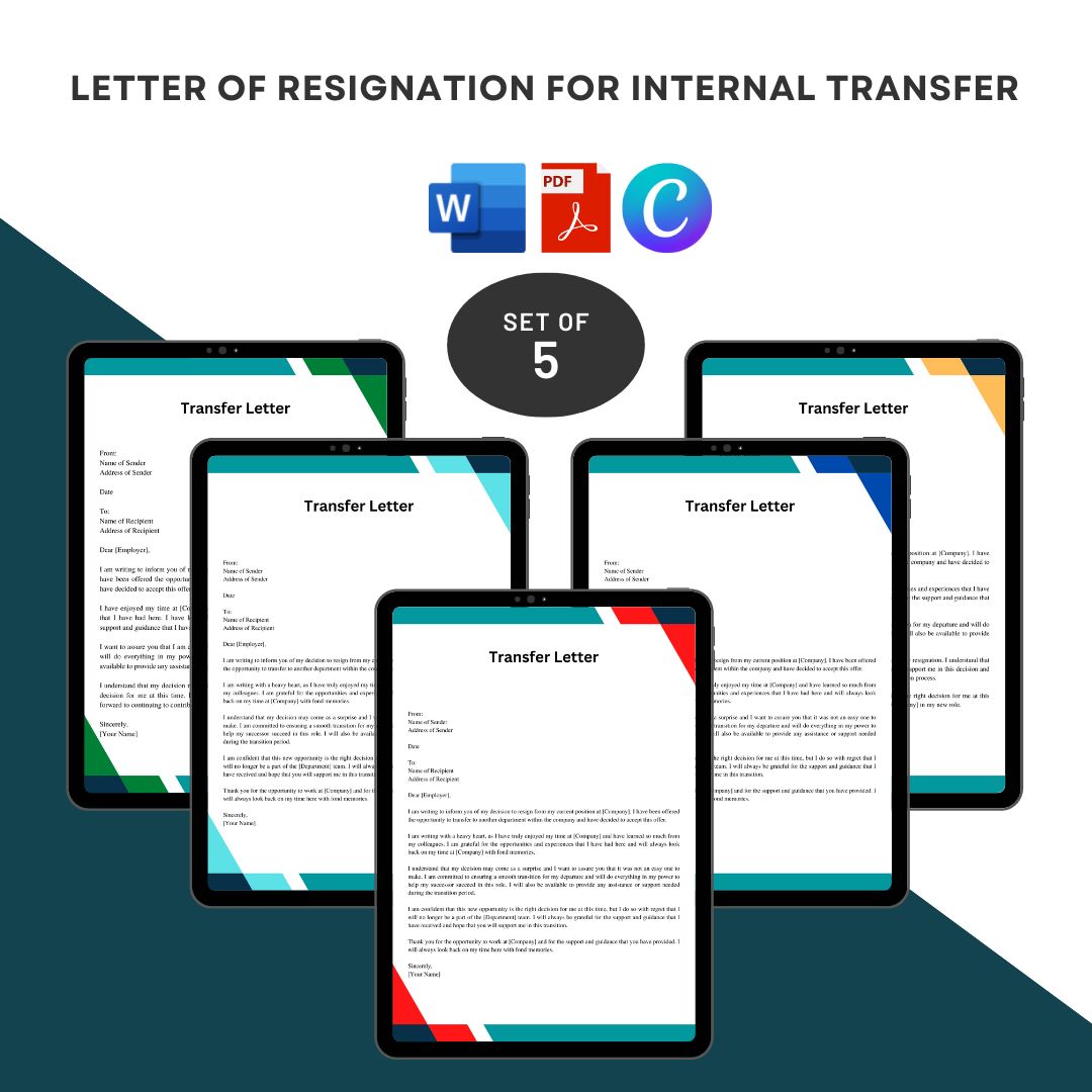 Letter of Resignation for Internal Transfer Template | Download Word