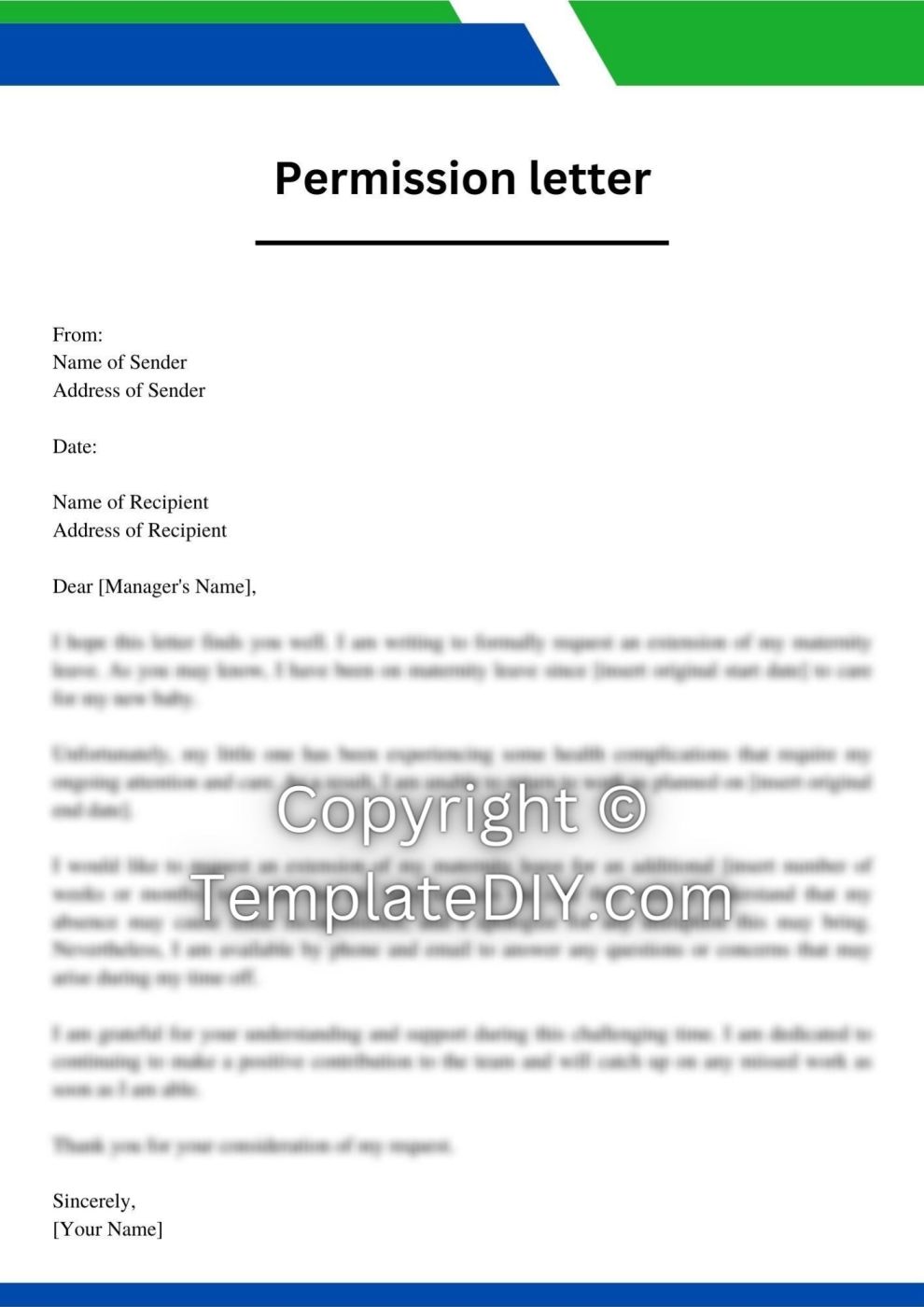 Download Baby Care Maternity Leave Extension Letter Sample