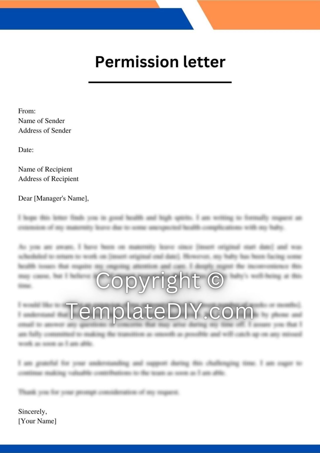 Download Baby Care Maternity Leave Extension Letter Sample