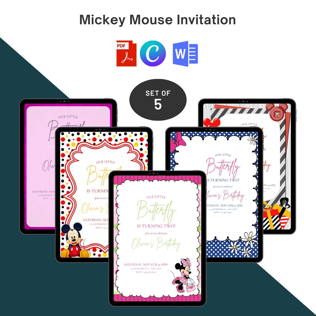 Mickey Mouse Invitation Template Blank Printable PDF, Word