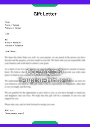 Money Gift Letter from Parents Template | Printable PDF