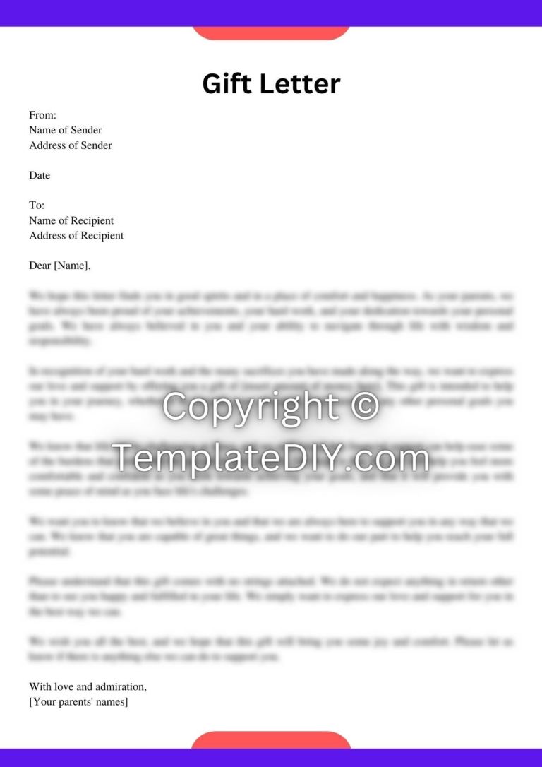 Money Gift Letter from Parents Template | Printable PDF