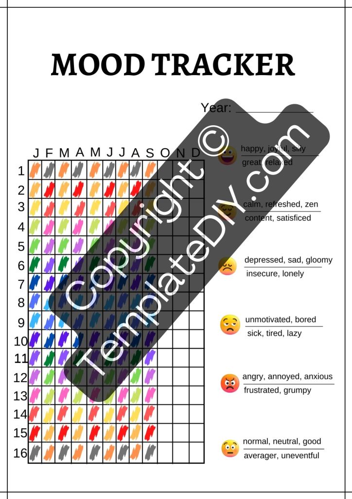 Mood Tracker Template Blank Printable PDF, Word, Excel