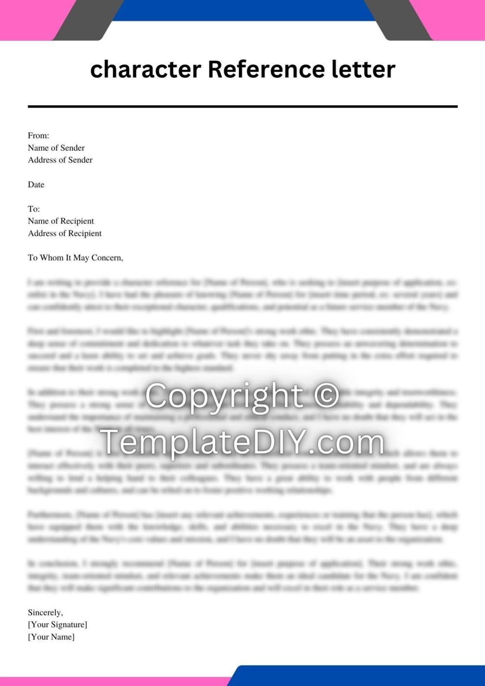 Navy Character Reference Letter Sample with Examples [Word]