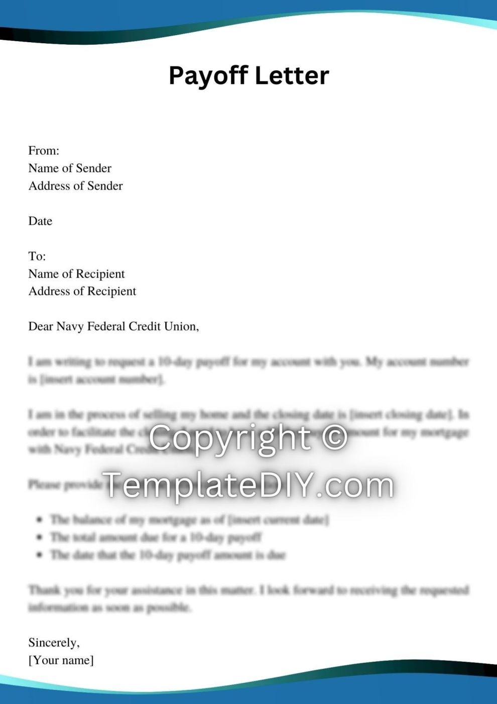 Get a Navy Federal 10 Day Payoff Letter Template Today