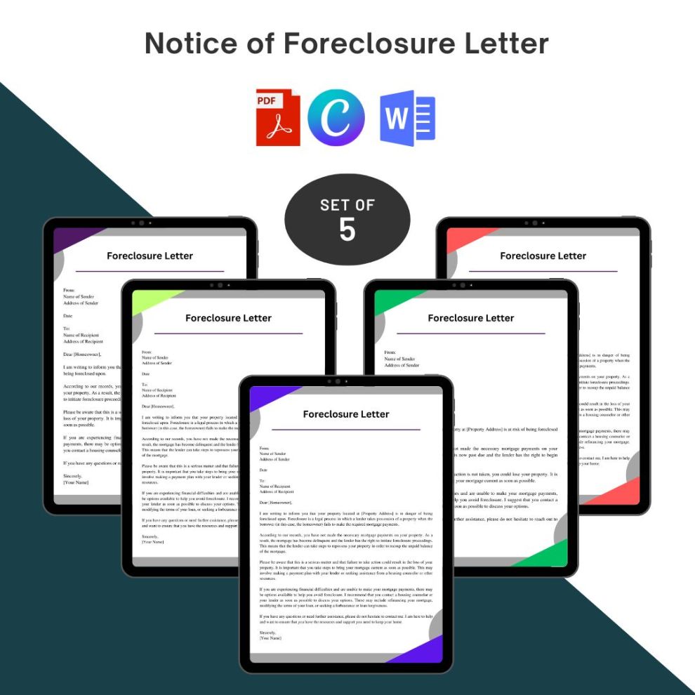 Notice of Foreclosure Letter Template | Printable Sample