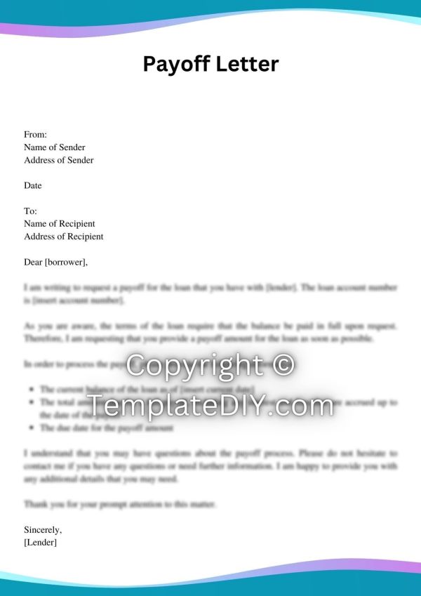 Payoff Letter from Lender Sample Template with Examples