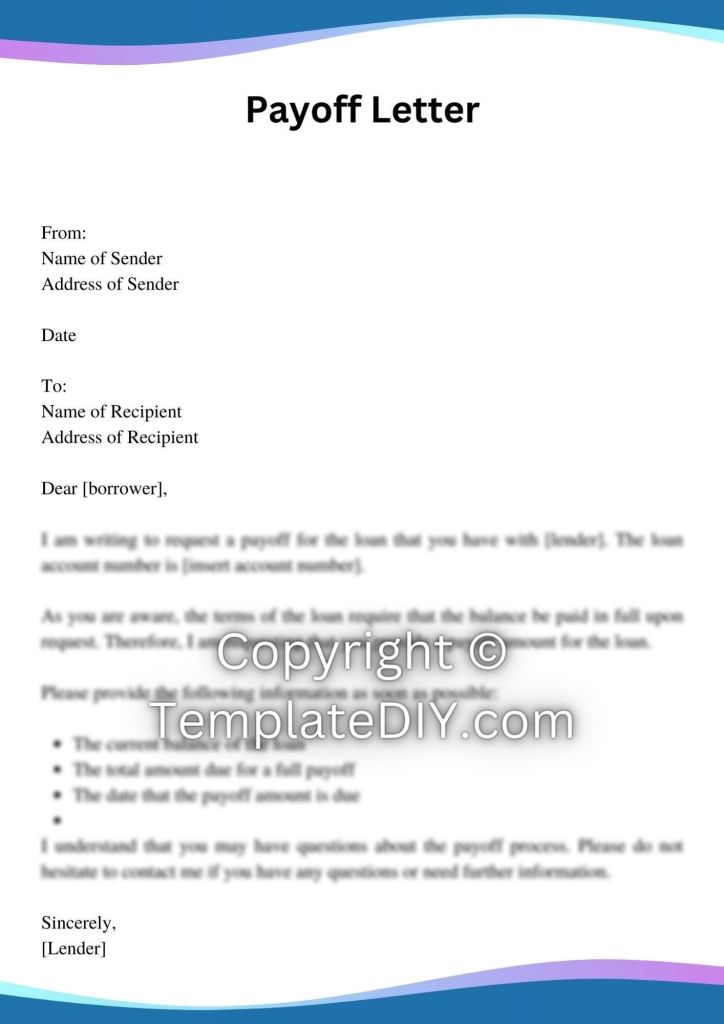 Payoff Letter from Lender Sample Template with Examples
