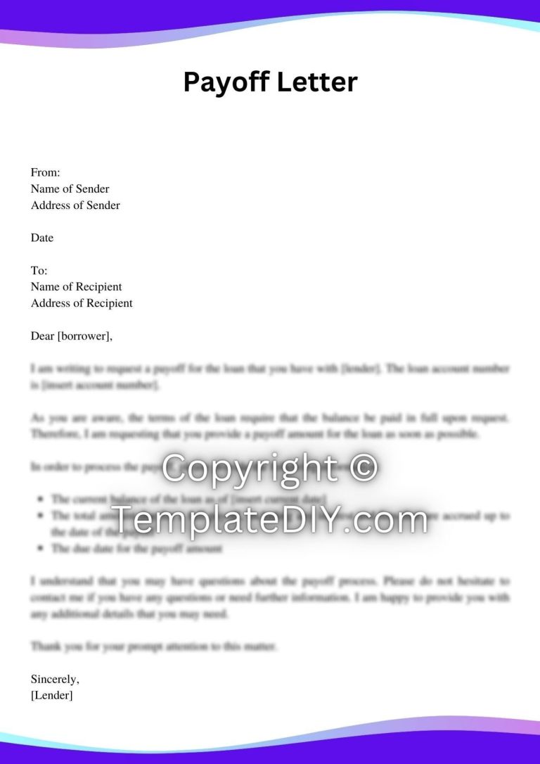 Payoff Letter from Lender Sample Template with Examples