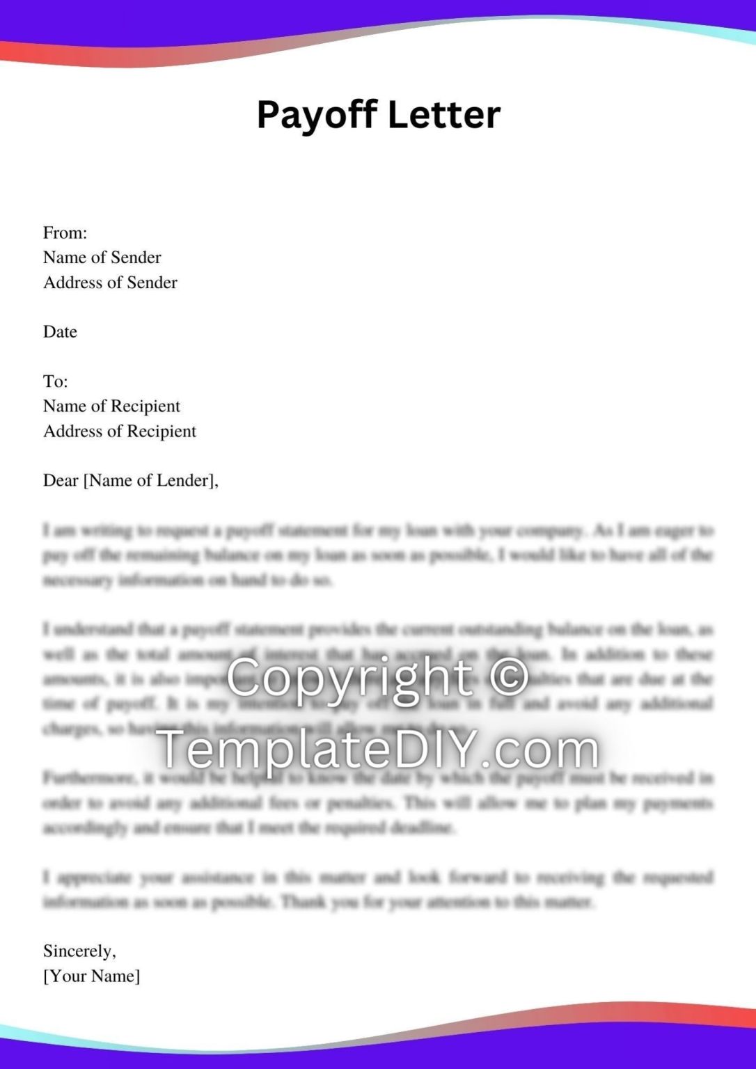 Payoff Request Letter Template | PDF Sample & Example