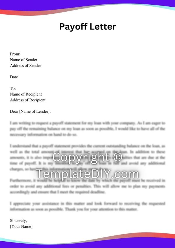 Payoff Request Letter Template | PDF Sample & Example