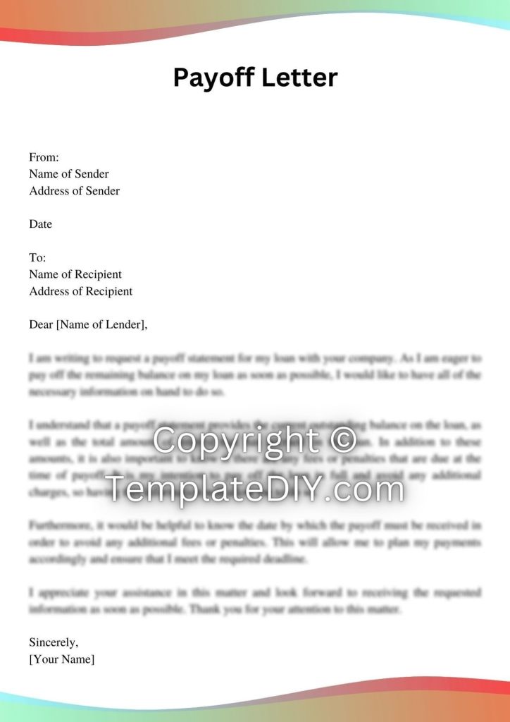 Payoff Request Letter Template | PDF Sample & Example