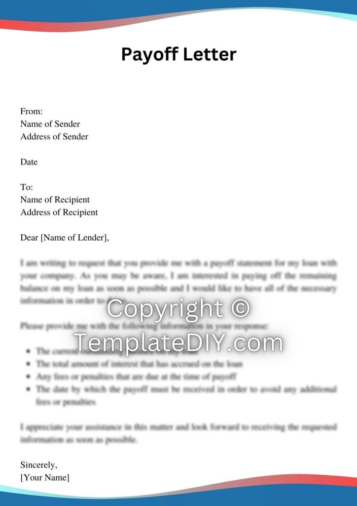 Payoff Request Letter Template | PDF Sample & Example