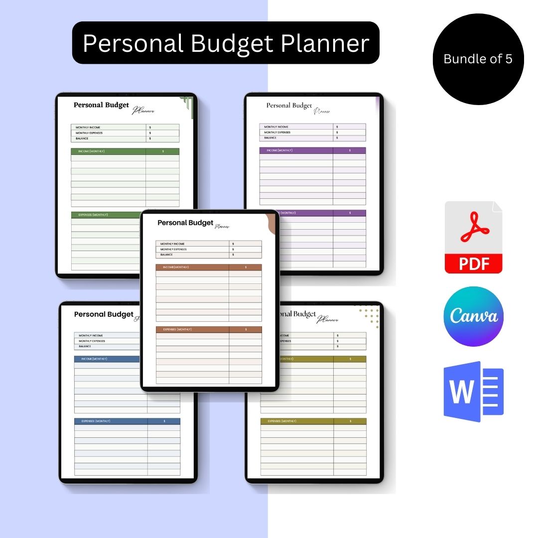 Personal Budget Planner Template Printable PDF, Word, Excel