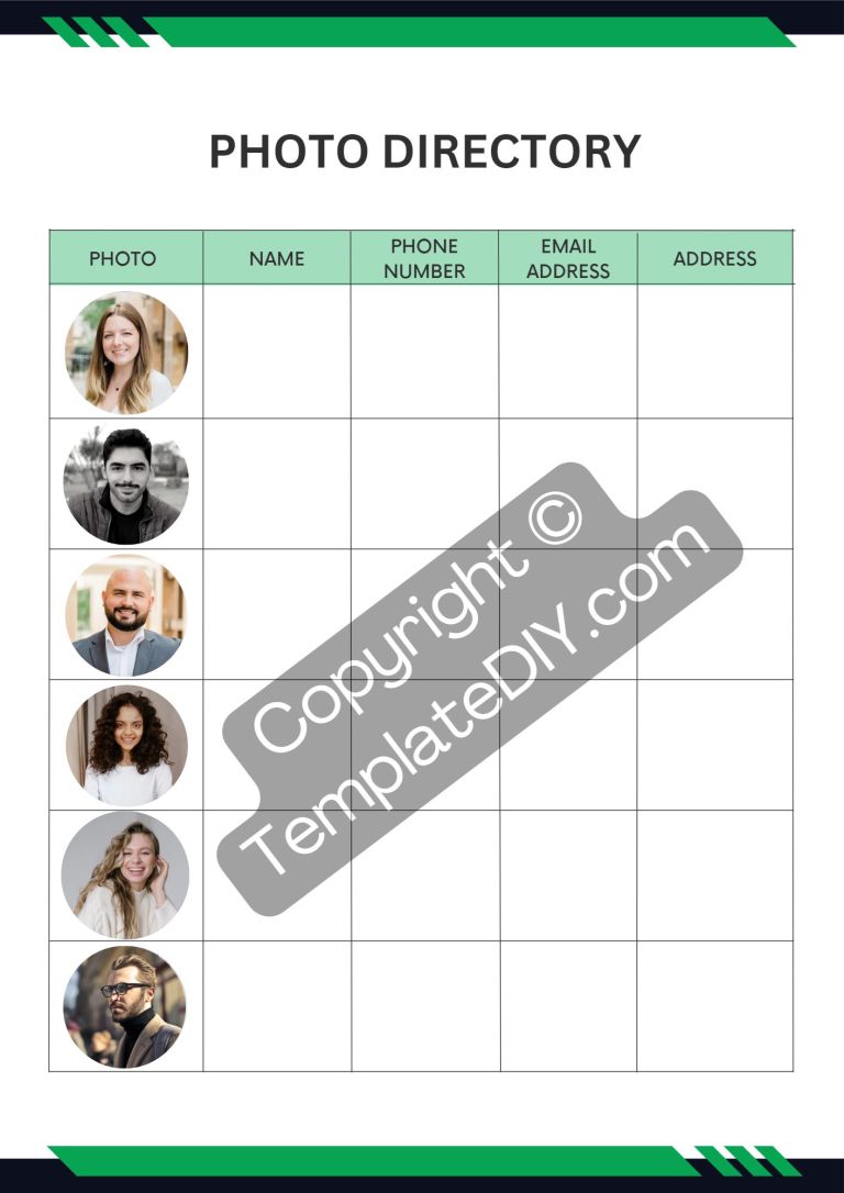 Photo Directory Template Blank Printable in PDF Word Excel