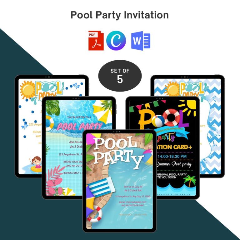 Pool Party Invitation Template Blank Printable PDF, Word
