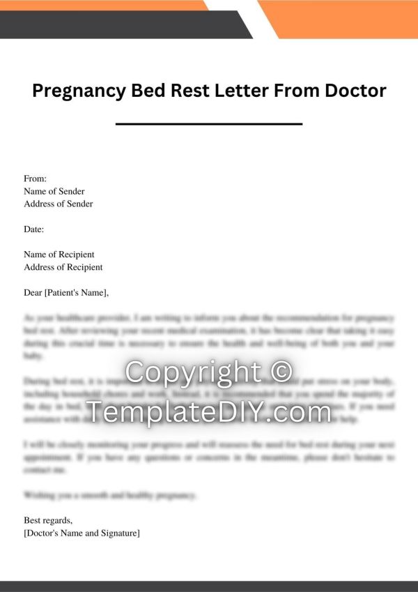 Pregnancy Bed Rest Letter Template | Doctor Note PDF
