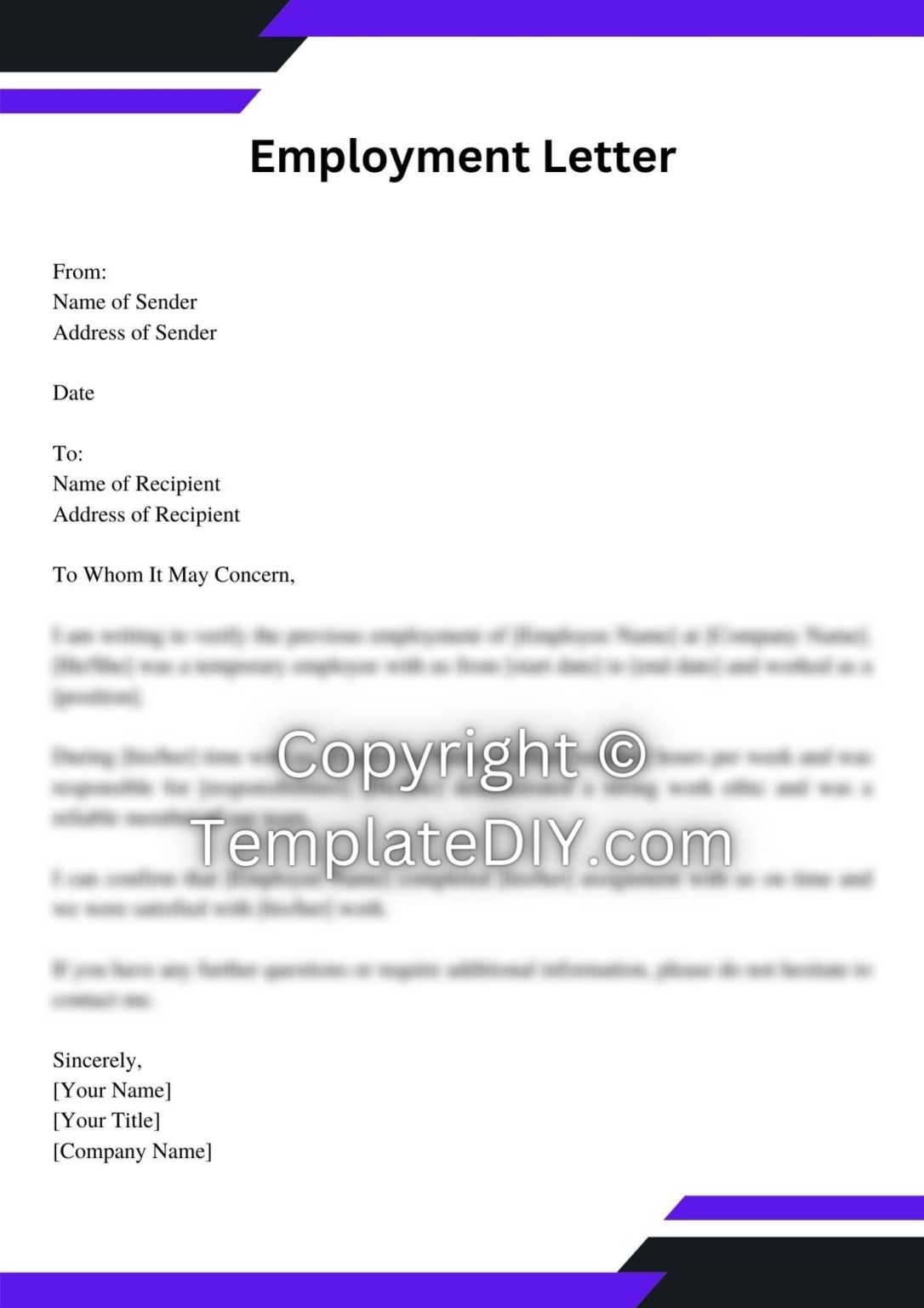 Previous Employment Verification Letter – Instant Download