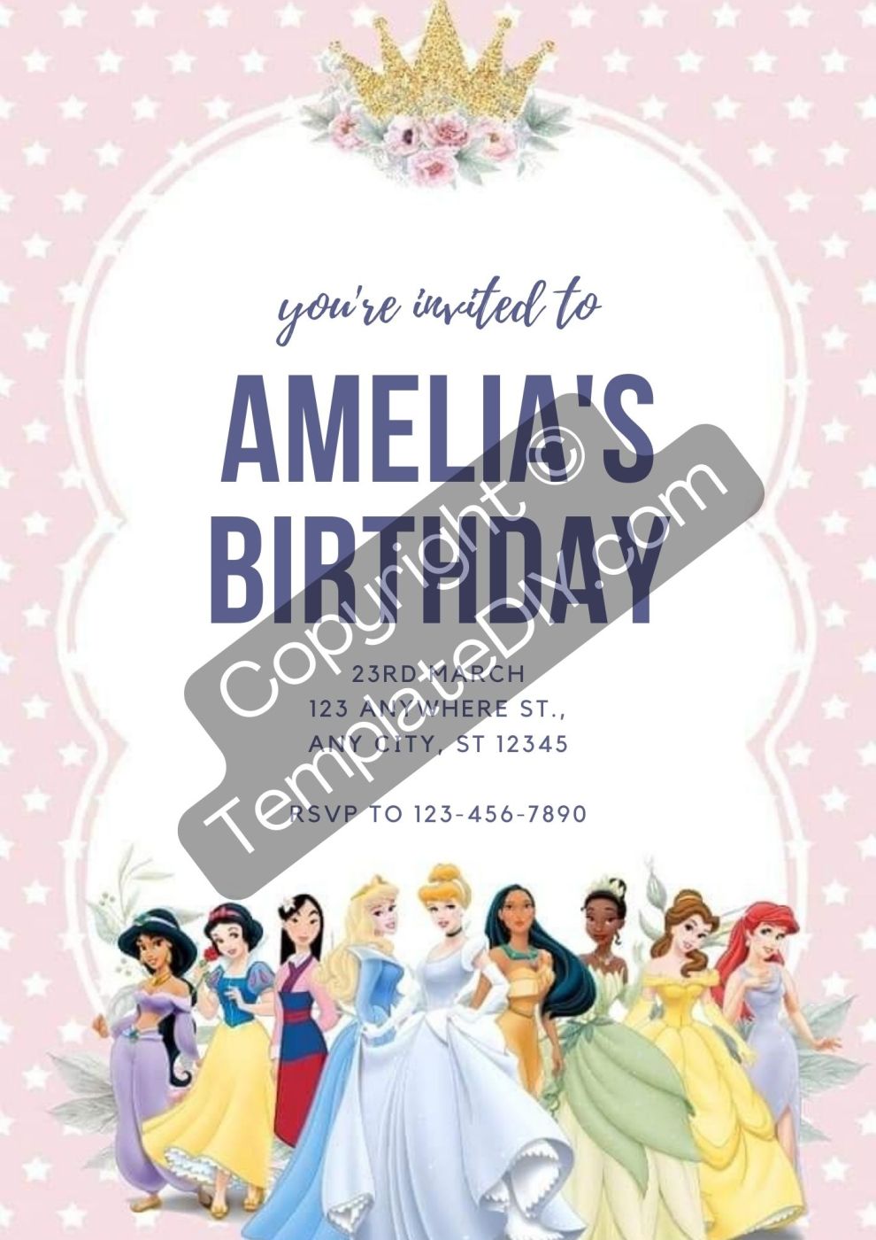 Princess Invitation Template Blank Printable PDF, Word
