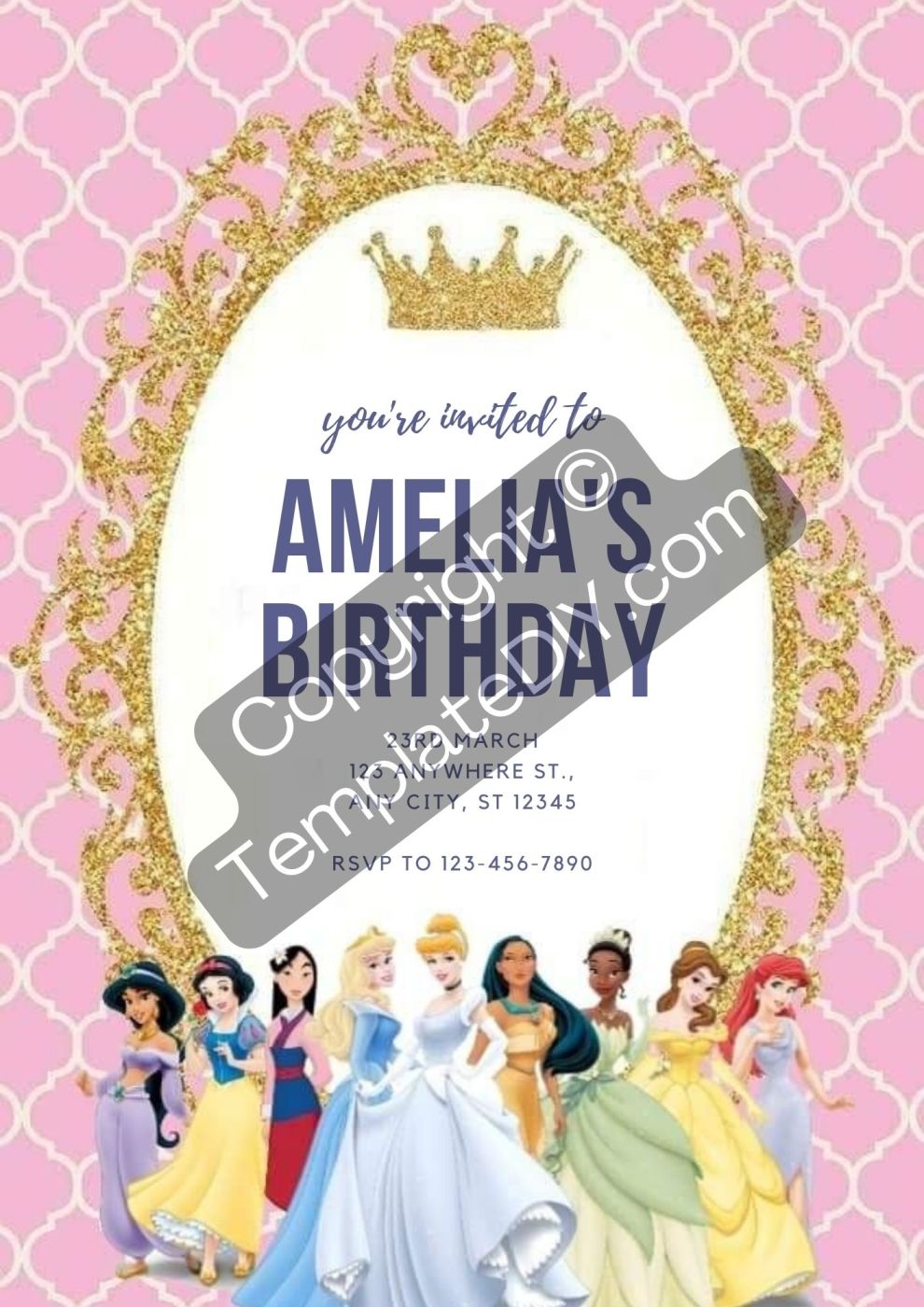 Princess Invitation Template Blank Printable PDF, Word