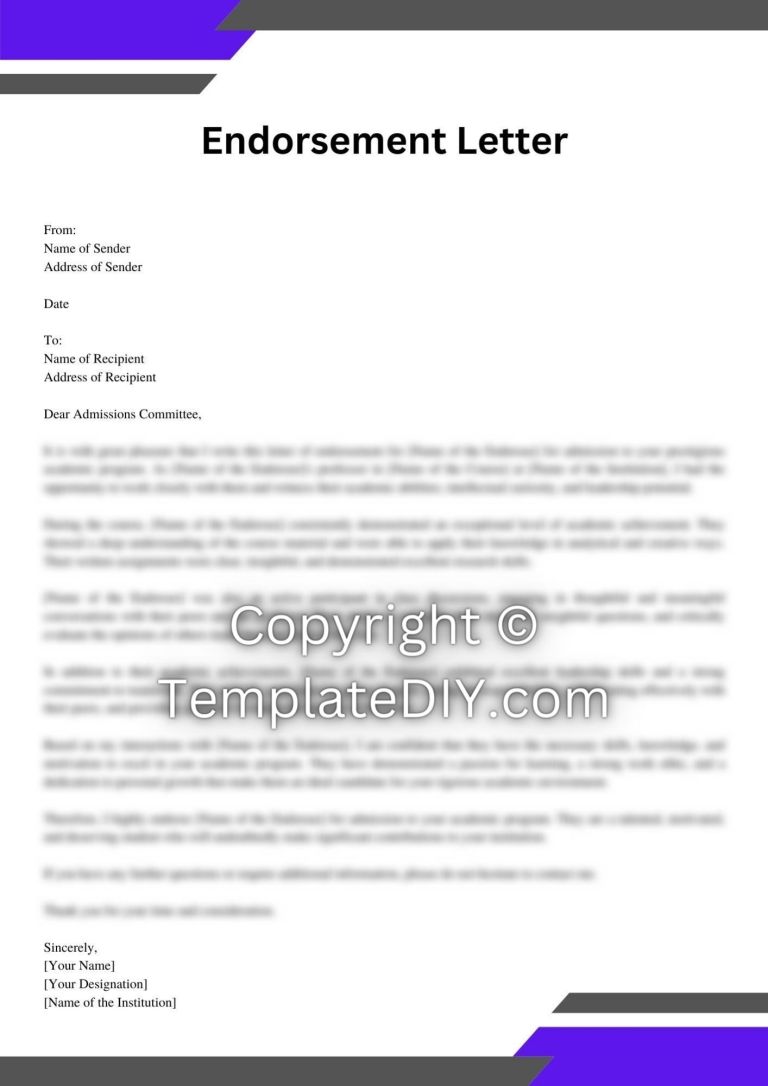 Academic Endorsement Letter Sample with Examples [Word]