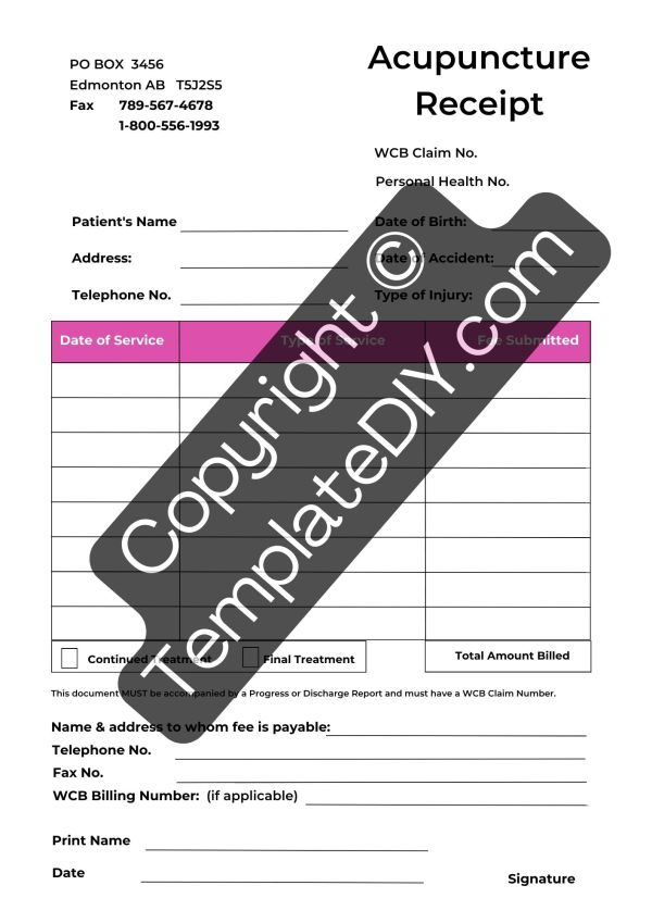Acupuncture Receipt Template Blank Printable in Pdf, Word