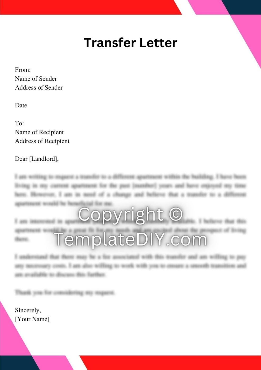 Apartment Transfer Letter Sample Template with Examples
