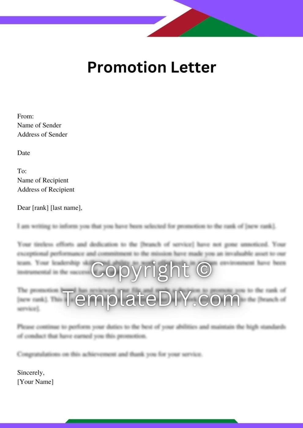 Army Promotion Letter Sample with Examples [Word Editable]