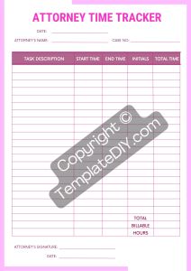 Attorney Time Tracking Template Blank Printable PDF, Word