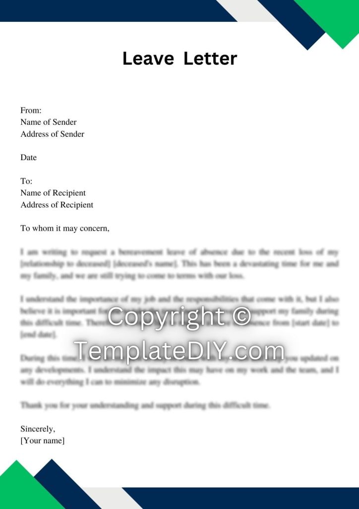 Bereavement Leave Letter Sample with Examples [Word]