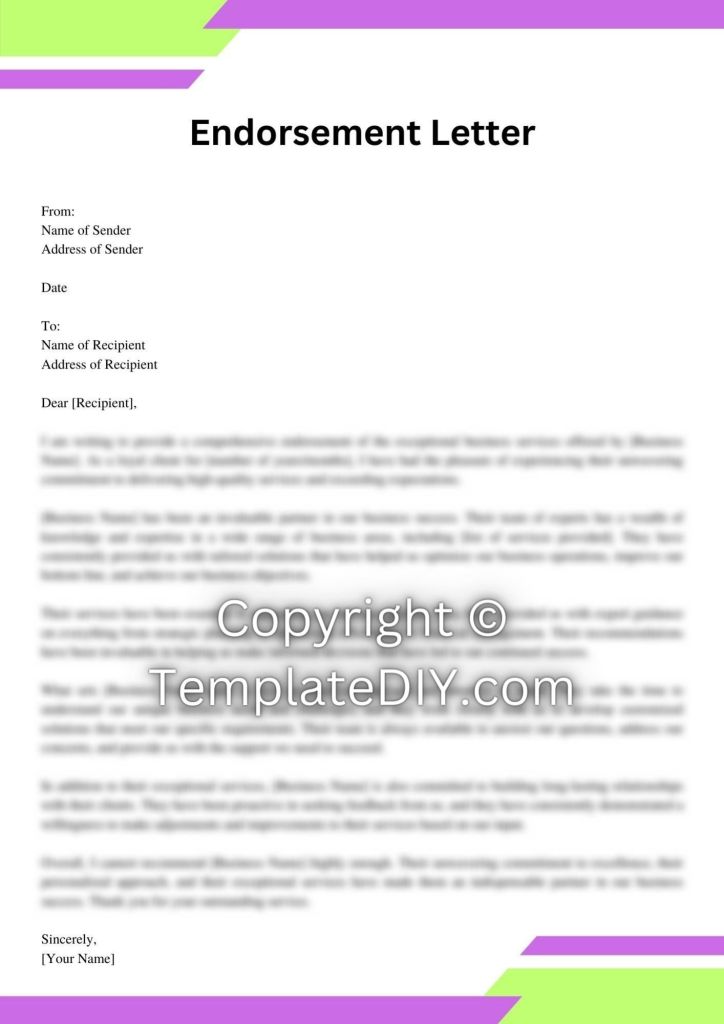 Business Endorsement Letter Examples & Templates in Word