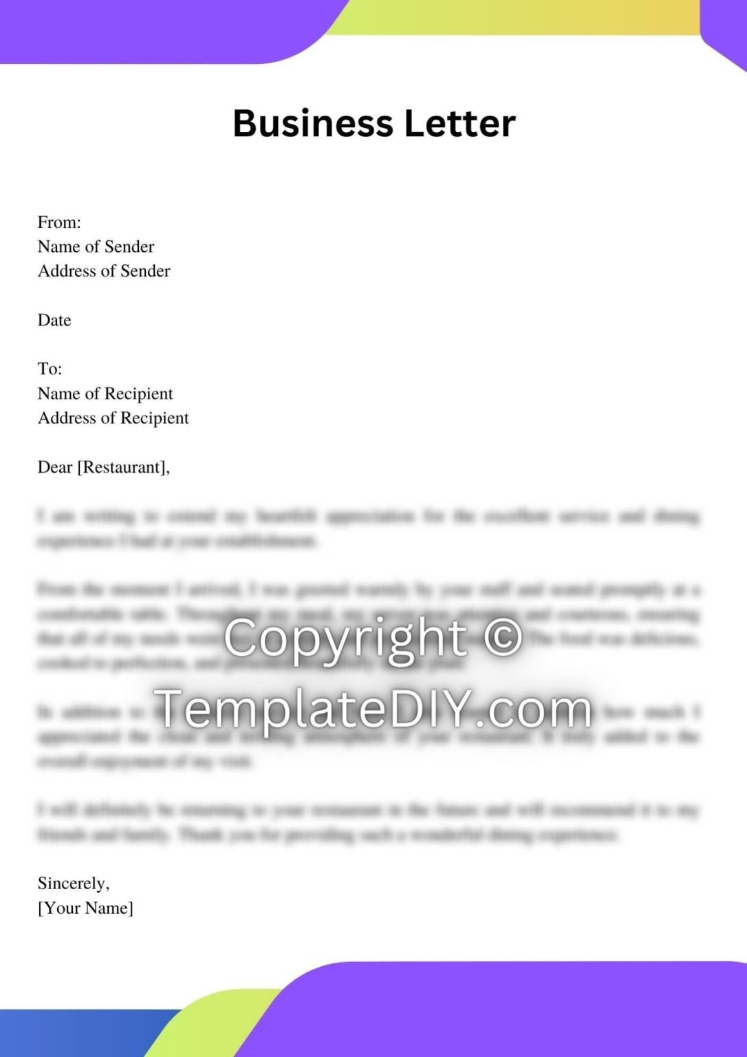 Business Letter for Restaurant Sample with Examples [Word]