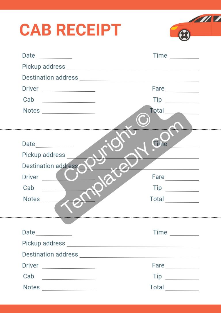 Cab Receipt Template Printable Blank in PDF, Excel, Word