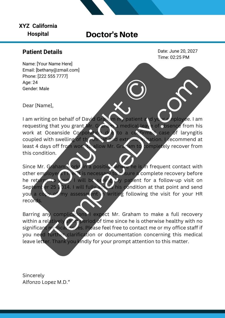 California Paid Sick Leave Doctor’s Note Template – Download