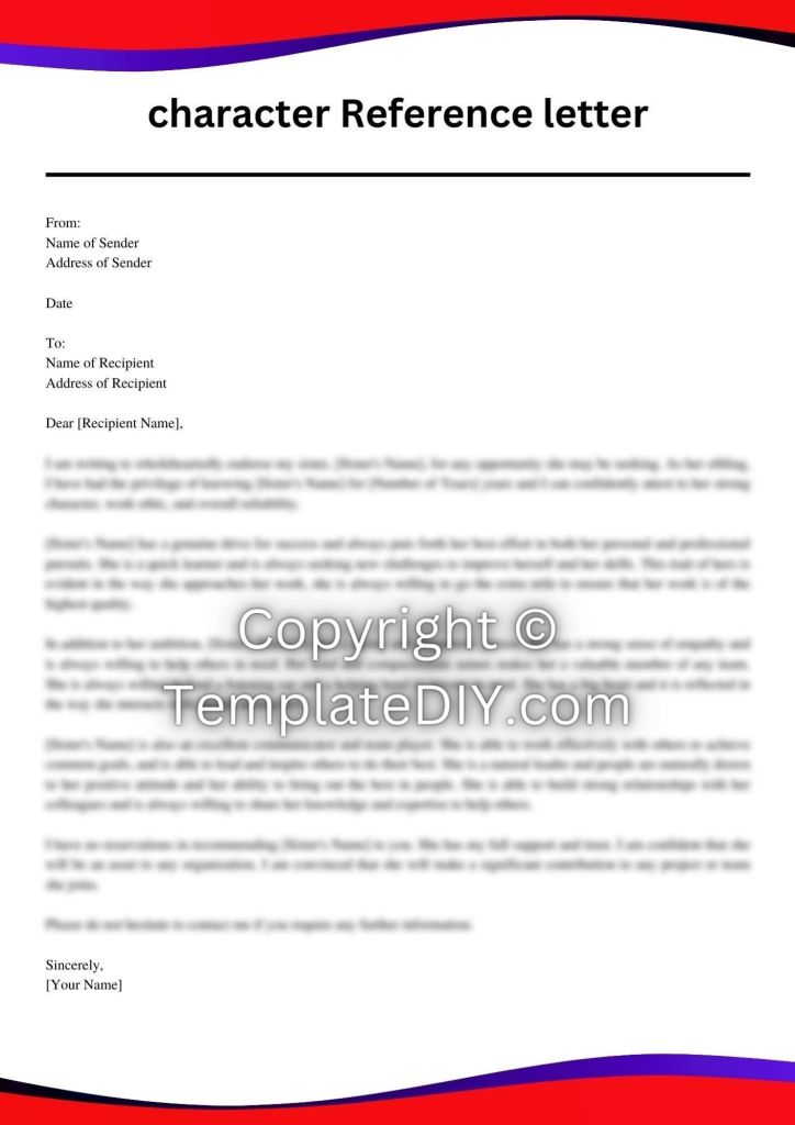 Character Reference Letter For A Sister Sample and Examples