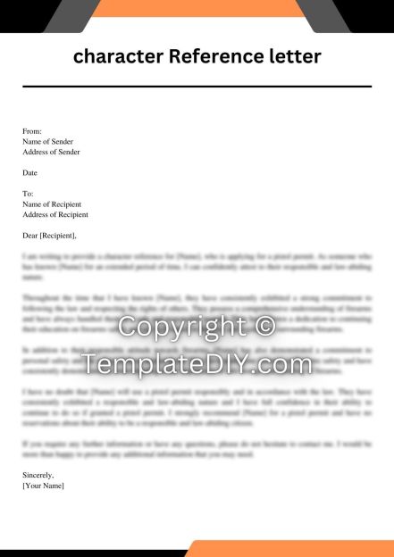 Character Reference Letter For Pistol Permit Sample Examples