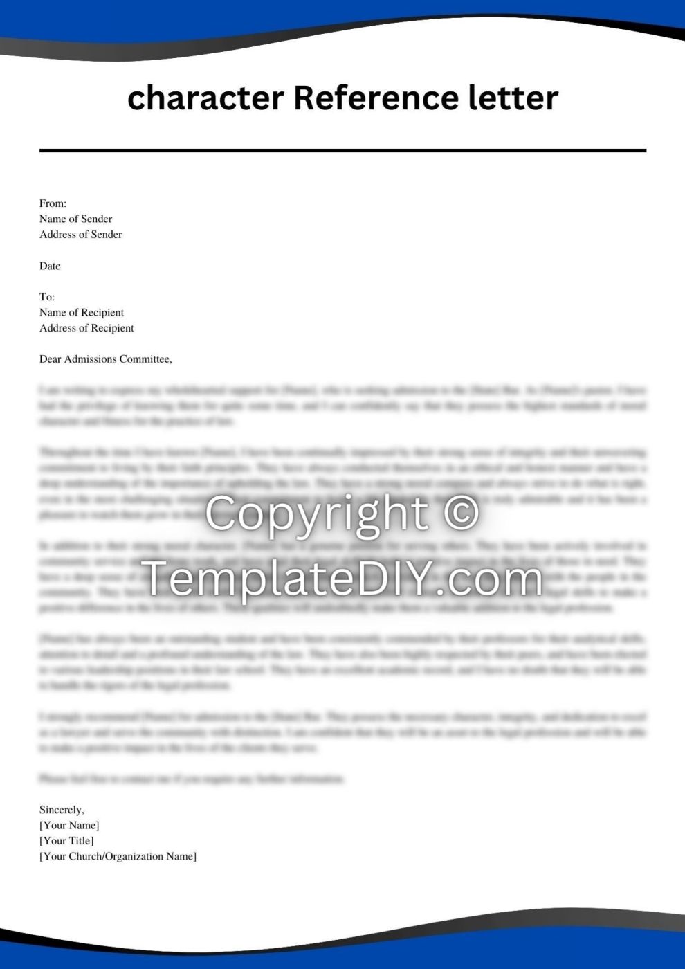 Pastor Character Reference Letter Sample PDF & Example