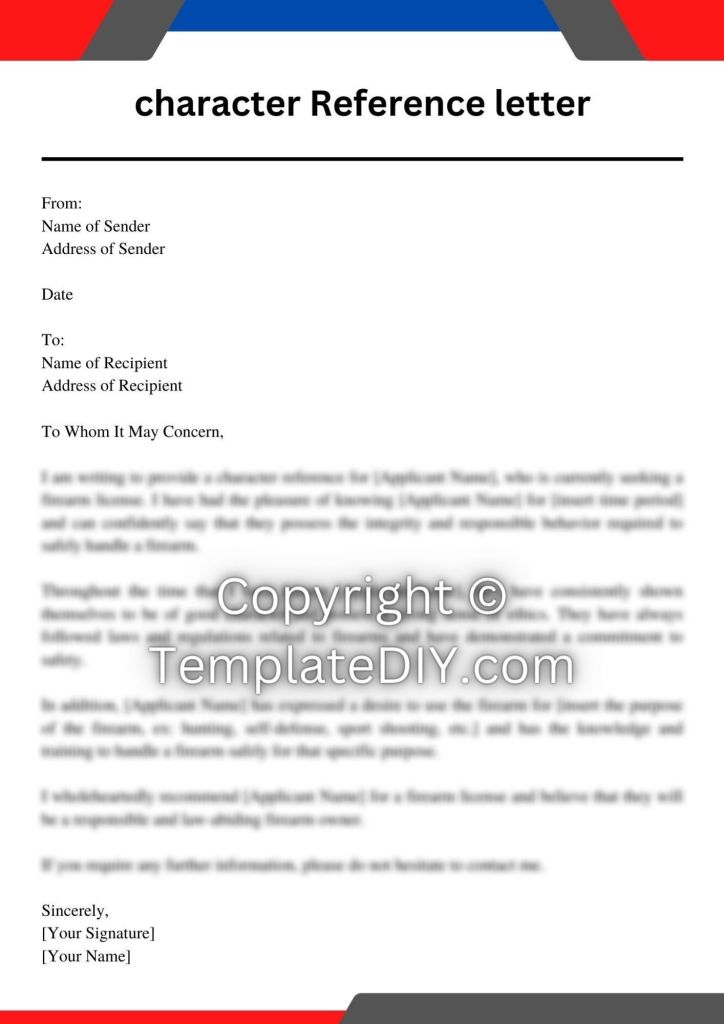 Character Reference Testimonial Letter For Firearm License
