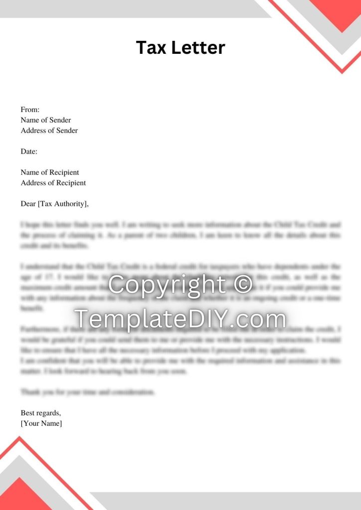 Child Tax Credit Letter Sample with Examples [Word]
