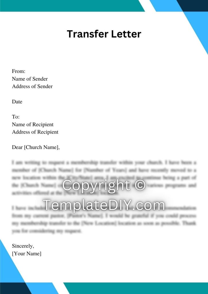Church Membership Transfer Letter Sample with Examples