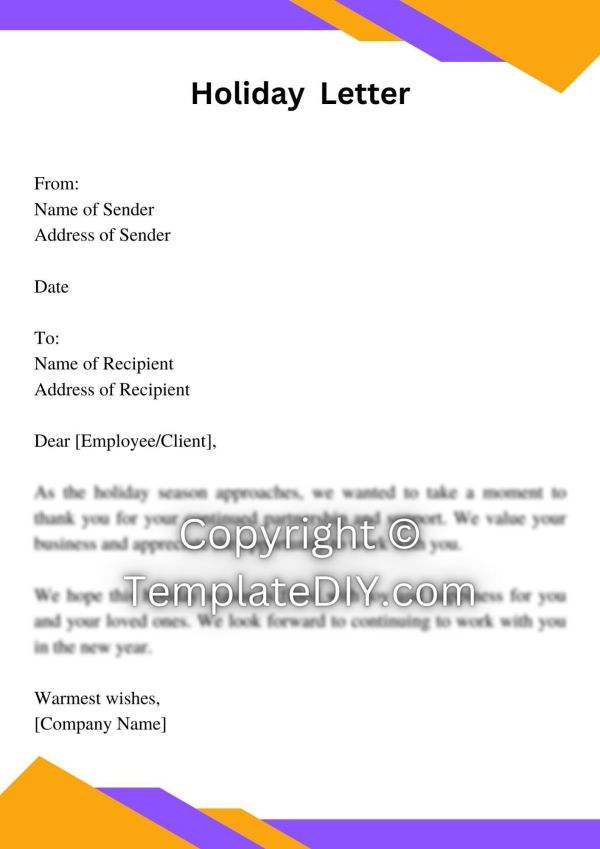 Company Holiday Letter Sample for Employees | Word Format
