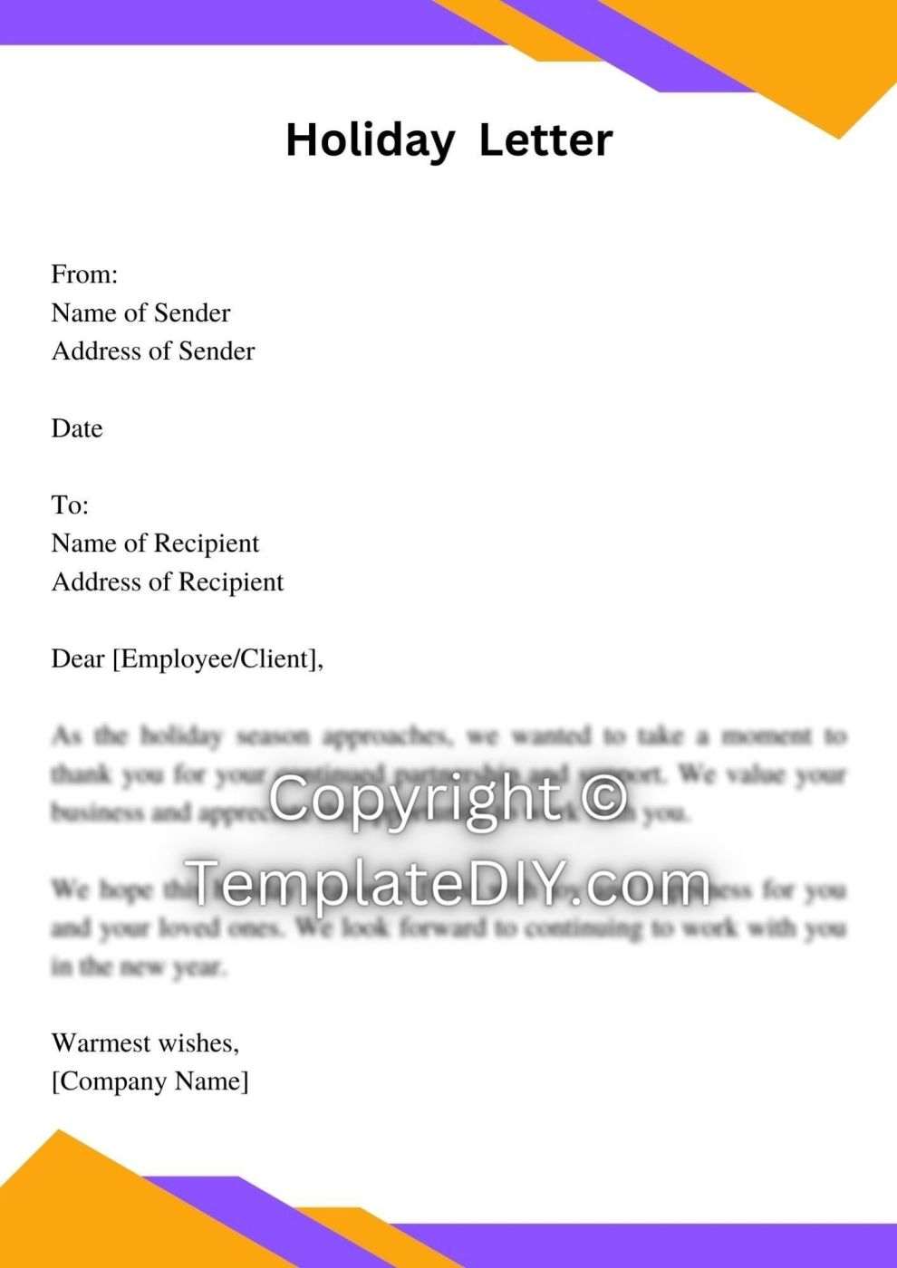 Company Holiday Letter Sample for Employees | Word Format
