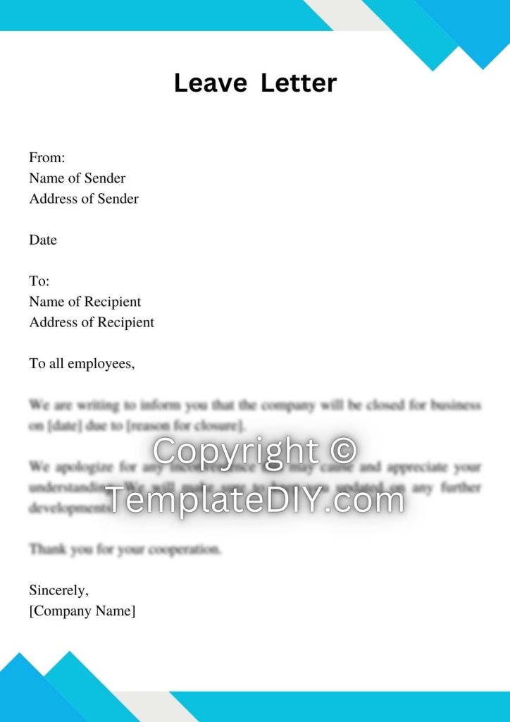 Company Leave Letter Template | Word Editable Samples