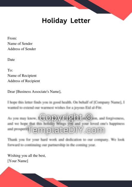 Eid Holiday Letter Sample with Examples [Word Editable]