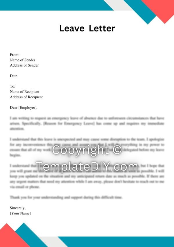Download Emergency Leave Letter Sample & Template
