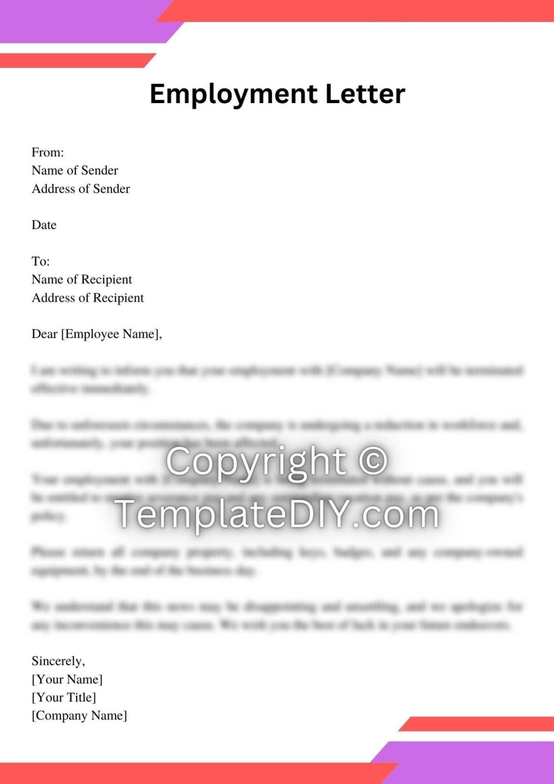 Employment Termination Letter Sample with Examples [Word]
