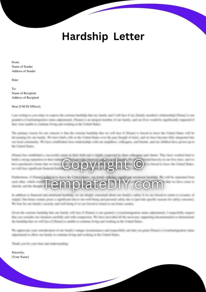 Customizable Extreme Hardship Letter Template Online
